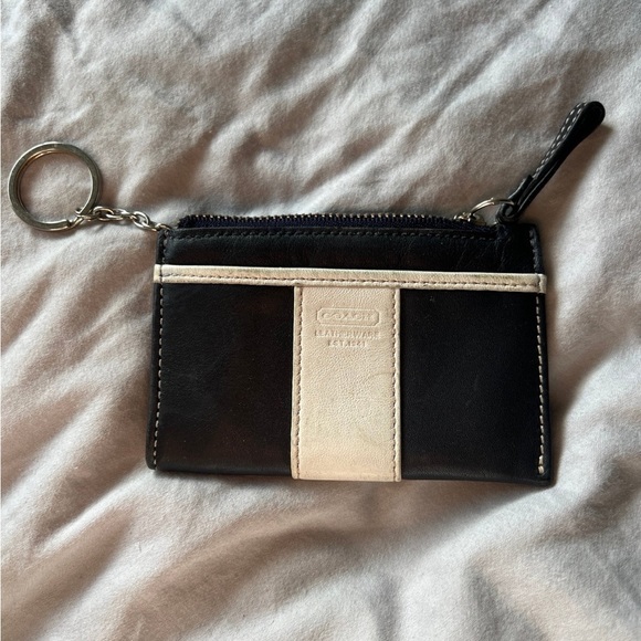 Coach | Accessories | Coach Black And Cream Leather Keychain Pouch ...